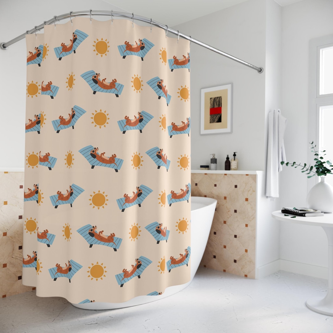 Dachshund Dog Sunbathing Shower Curtain | Cute Sausage Dog Bathroom ...