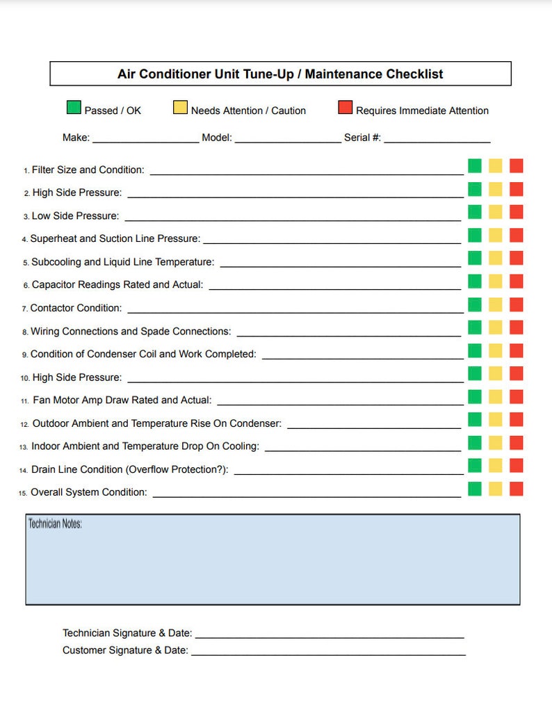 HVAC Air Conditioning Inspection Check List | Instant Download PDF ...