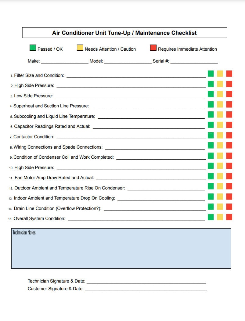 HVAC Air Conditioning Inspection Check List | Instant Download PDF / Word Doc | Tune-up ...