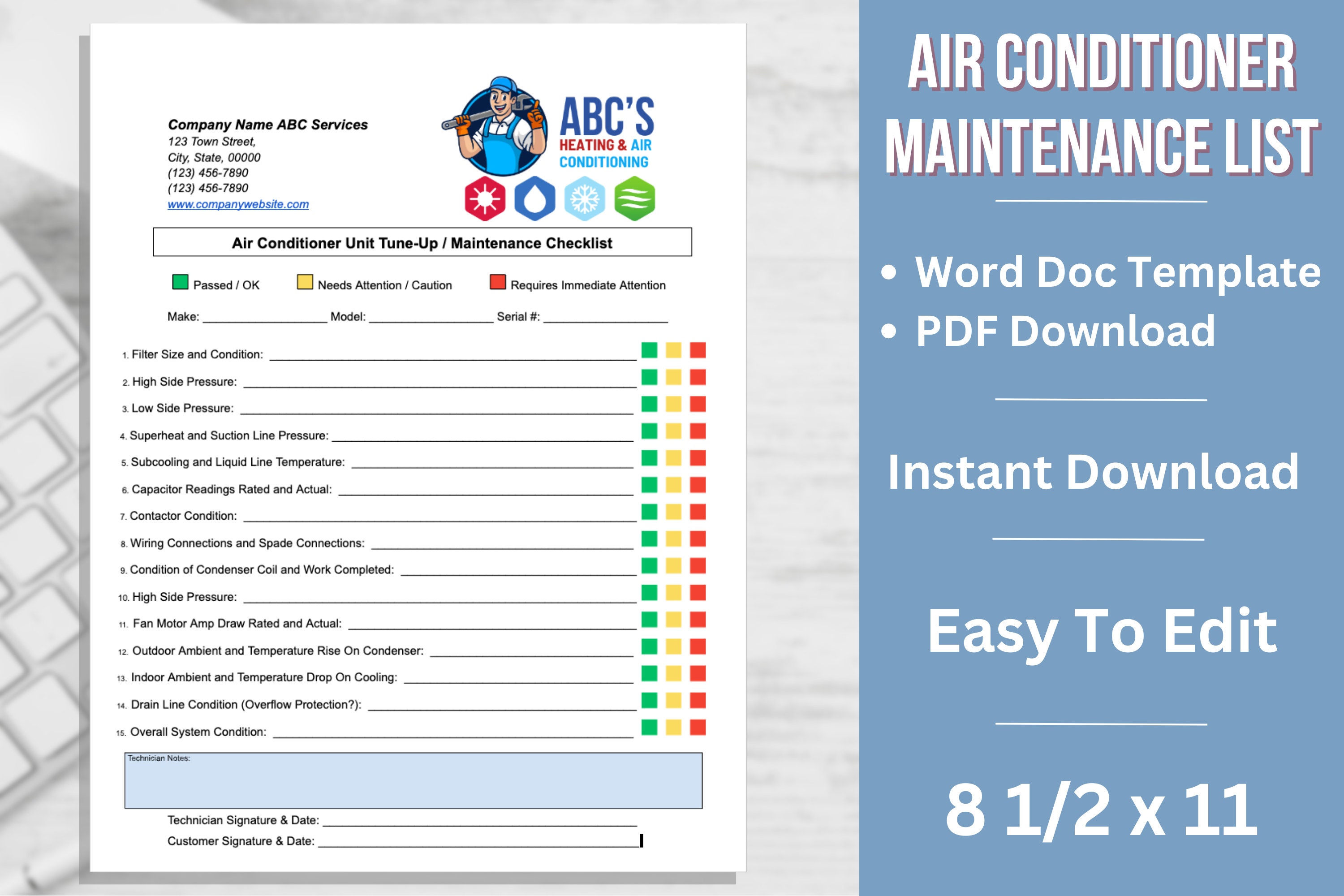 HVAC Air Conditioning Inspection Check List | Instant Download PDF ...