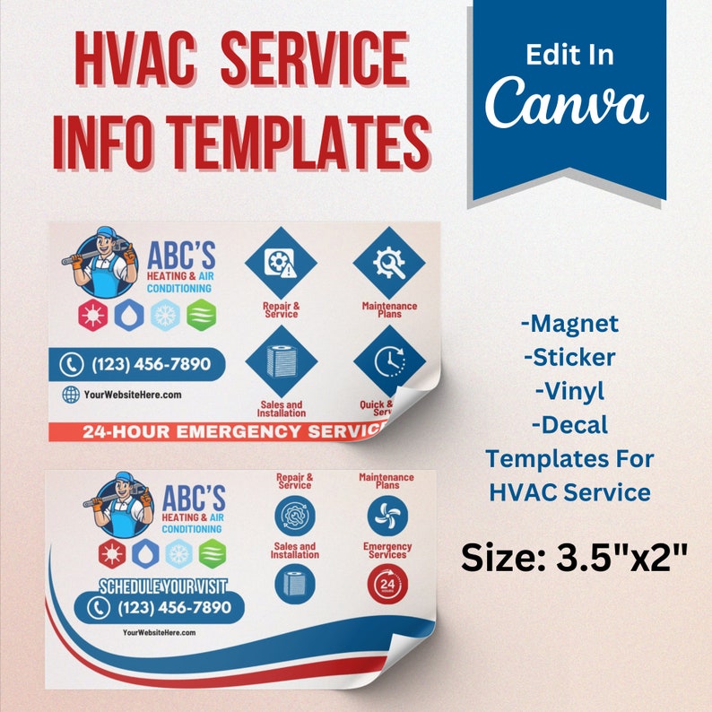 HVAC Service Info Canva Templates 2 Designs Magnet/sticker/vinyl/decal ...