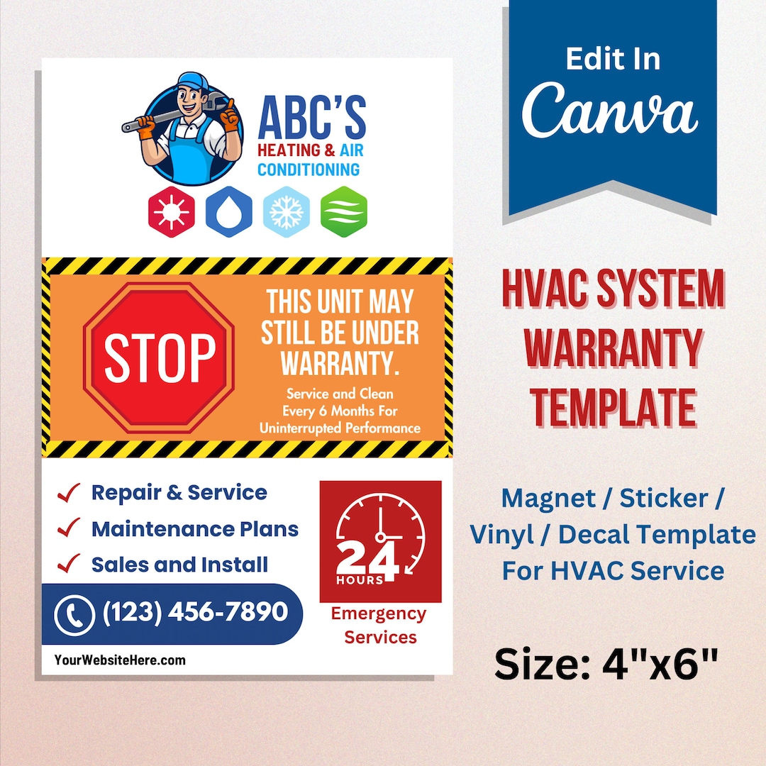 HVAC Unit Warranty Canva Template | Decal/magnet/sticker/vinyl Template ...