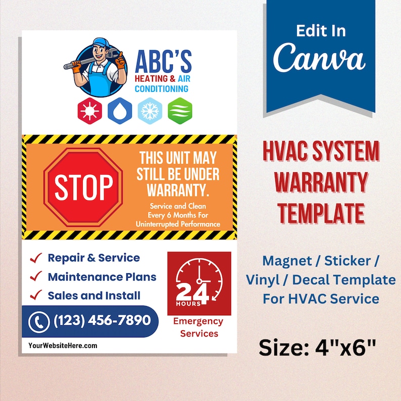 HVAC Unit Warranty Canva Template | Decal/magnet/sticker/vinyl Template ...