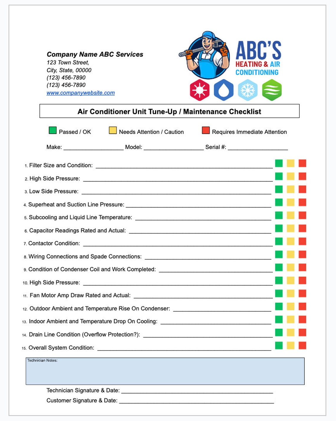 HVAC Air Conditioning Inspection Check List | Instant Download PDF ...