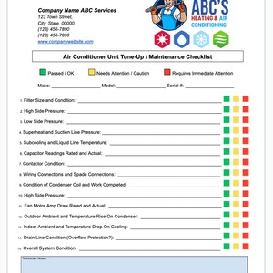 HVAC Air Conditioning Inspection Check List | Instant Download PDF ...