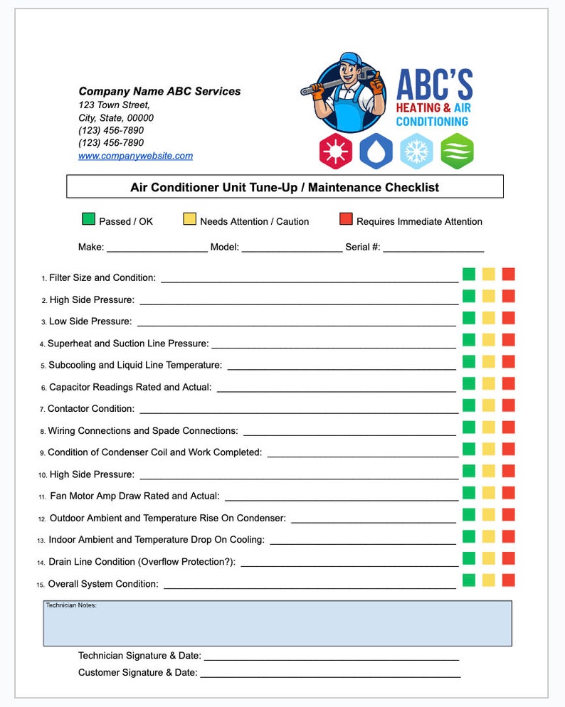 HVAC Air Conditioning Inspection Check List | Instant Download PDF ...