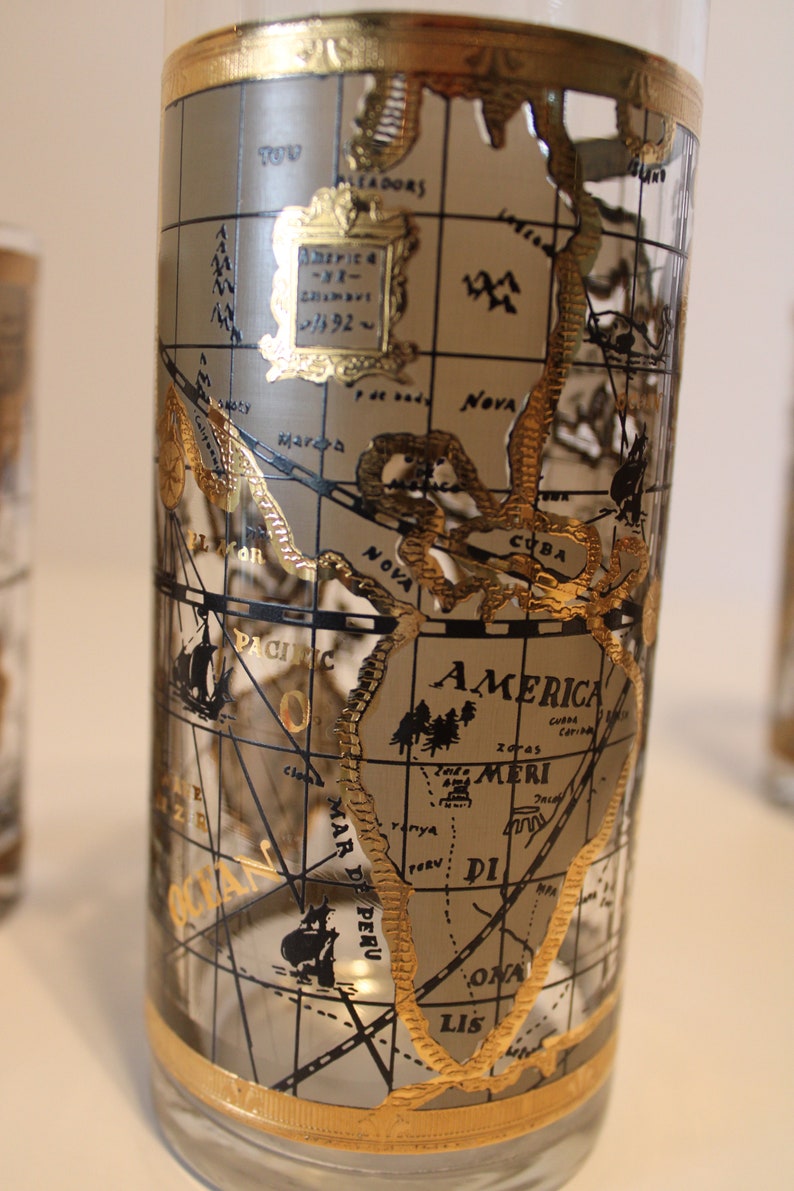 Antique Vintage Cera Glassware 5 Glasses and Decanter Map Scroll - Etsy
