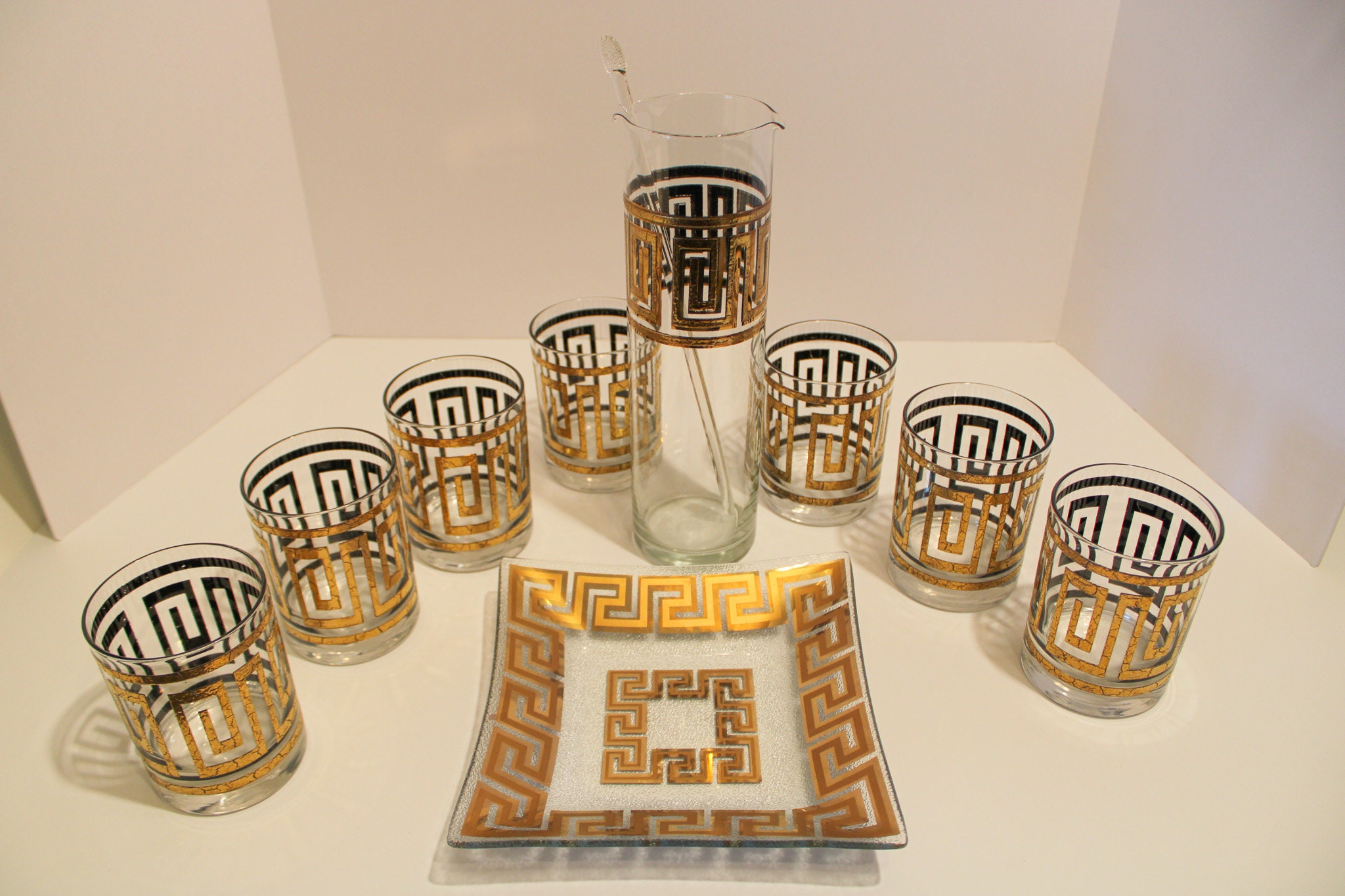Culver Greek Key Design Vintage Barware Gold Scroll - Etsy