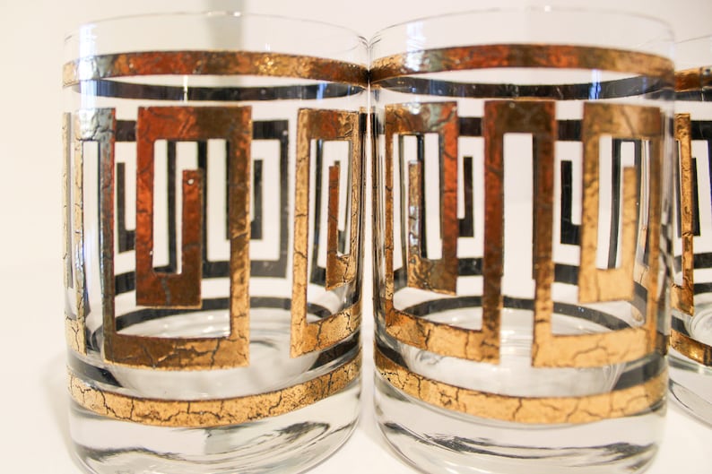 Culver Greek Key Design Vintage Barware Gold Scroll - Etsy