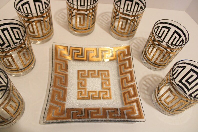 Culver Greek Key Design Vintage Barware Gold Scroll - Etsy