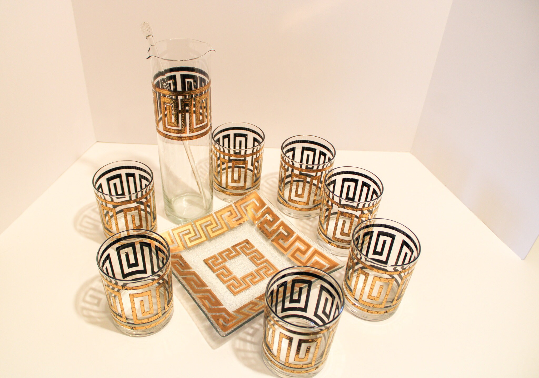 Culver Greek Key Design Vintage Barware Gold Scroll - Etsy