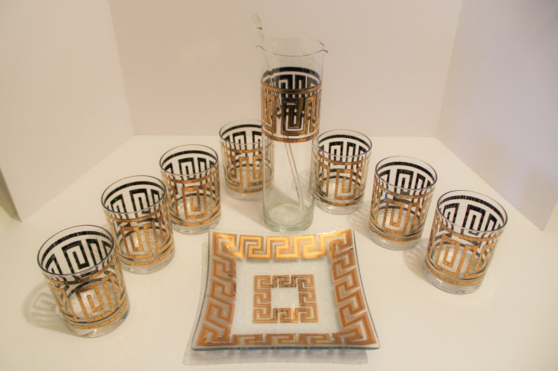 Culver Greek Key Design Vintage Barware Gold Scroll - Etsy