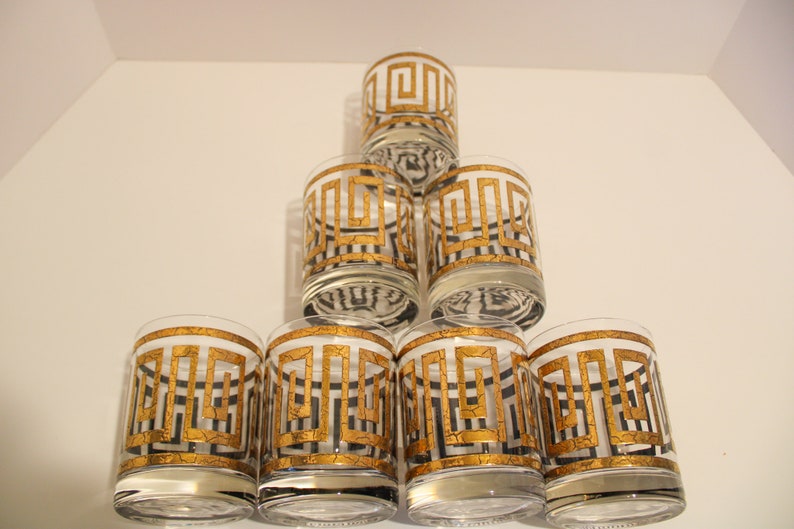 Culver Greek Key Design Vintage Barware Gold Scroll - Etsy