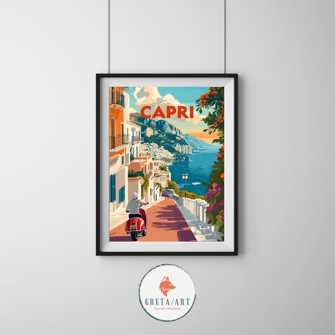 Capri Travel Print Capri Poster Italy Wall Art Capri Illustration Italy ...