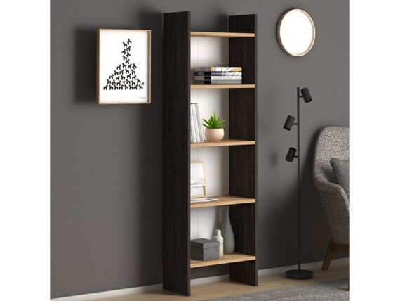 5ft Tall Mid Century Black Bookcase Narrow Wooden Boockase 4 - Etsy