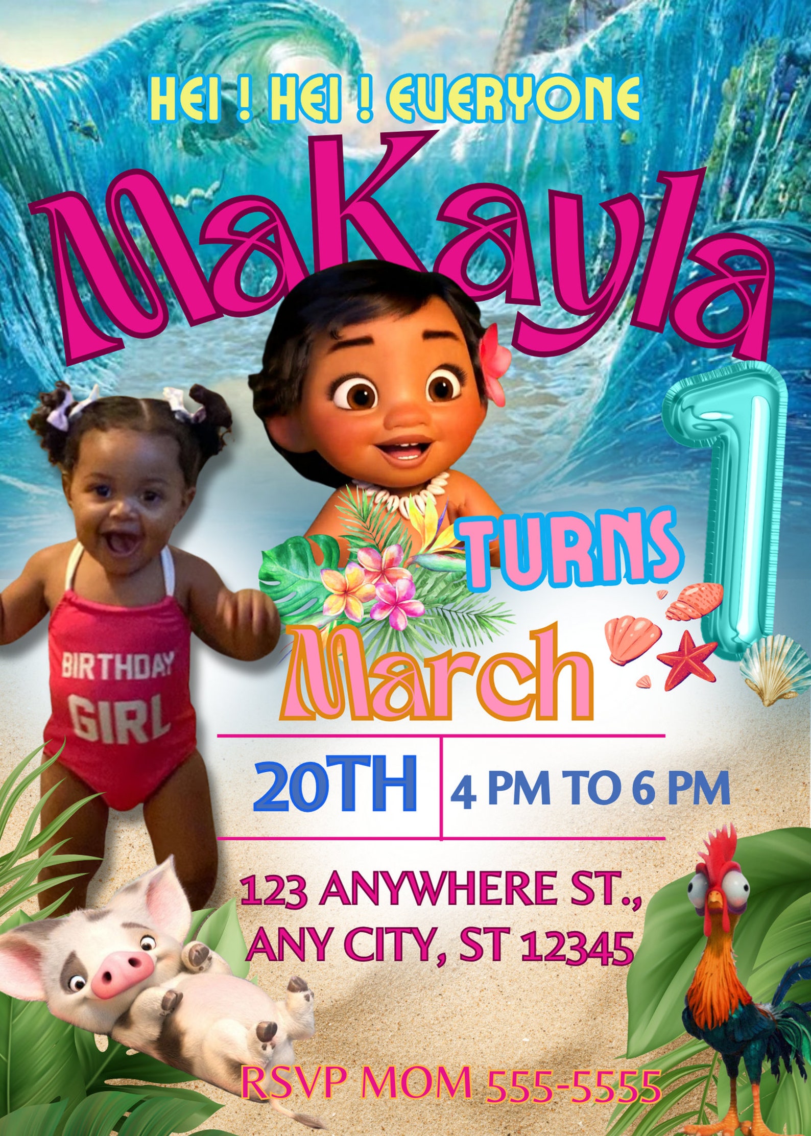 Editable Moana Birthday Invitation Moana Theme Party Invitation ...