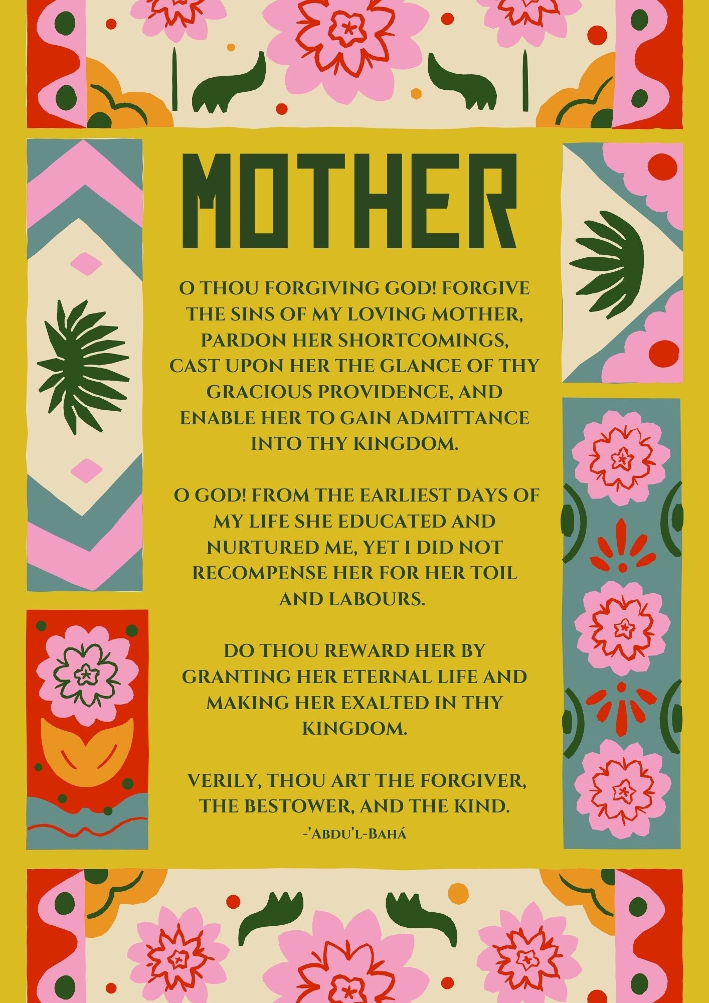 4 X Different DIGITAL DOWNLOAD PRINT Mother Quote by 'abdu'l-bahá ...