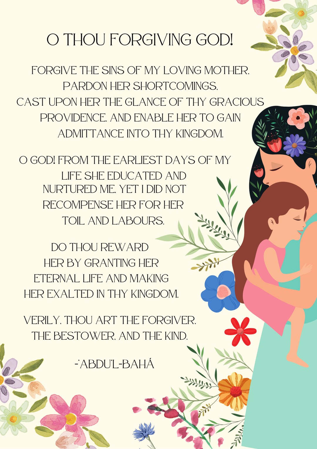 4 X Different DIGITAL DOWNLOAD PRINT - Mother Quote by 'abdu'l-bahá ...