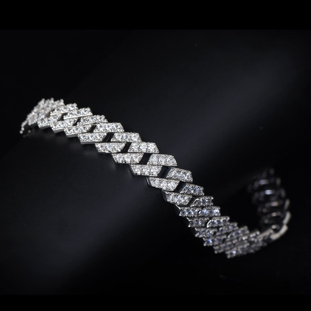 Cuben Link Cubic Zirconia Bracelet for Men Sterling Silver 925 - Etsy