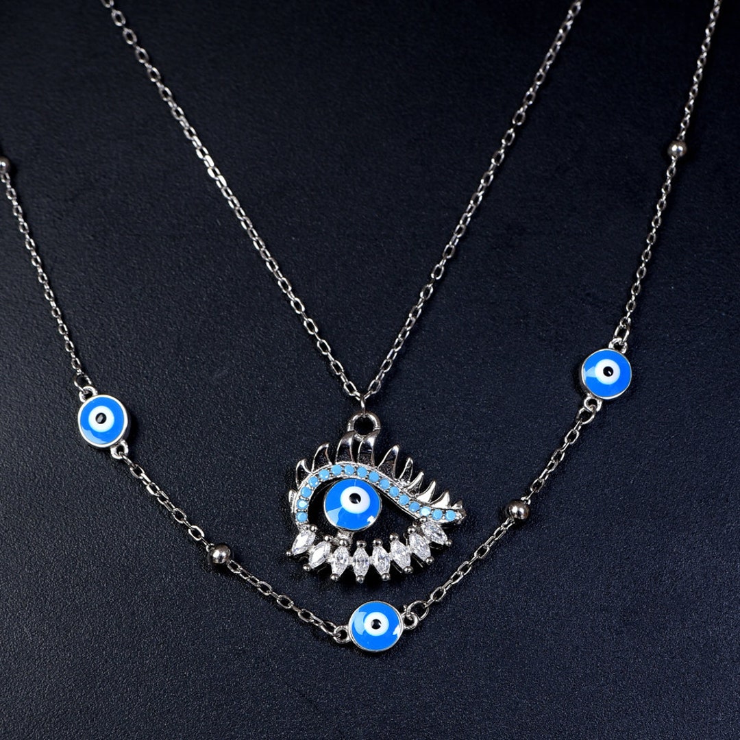 Evil Eye Blocker Cubic Zirconia Necklace With Durable Chain Sterling ...