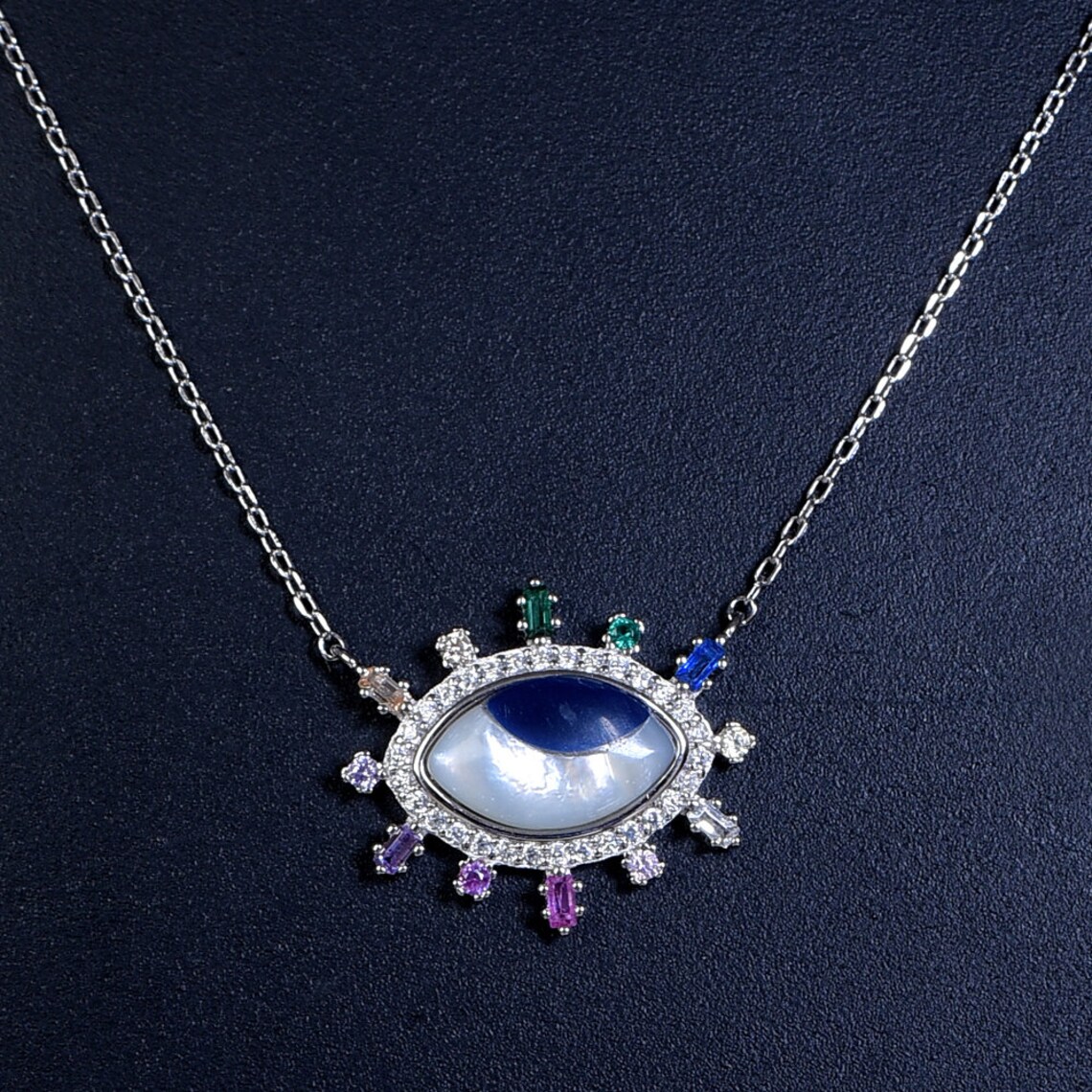 Evil Eye Blocker Cubic Zirconia Necklace Sterling Silver 925 - Etsy