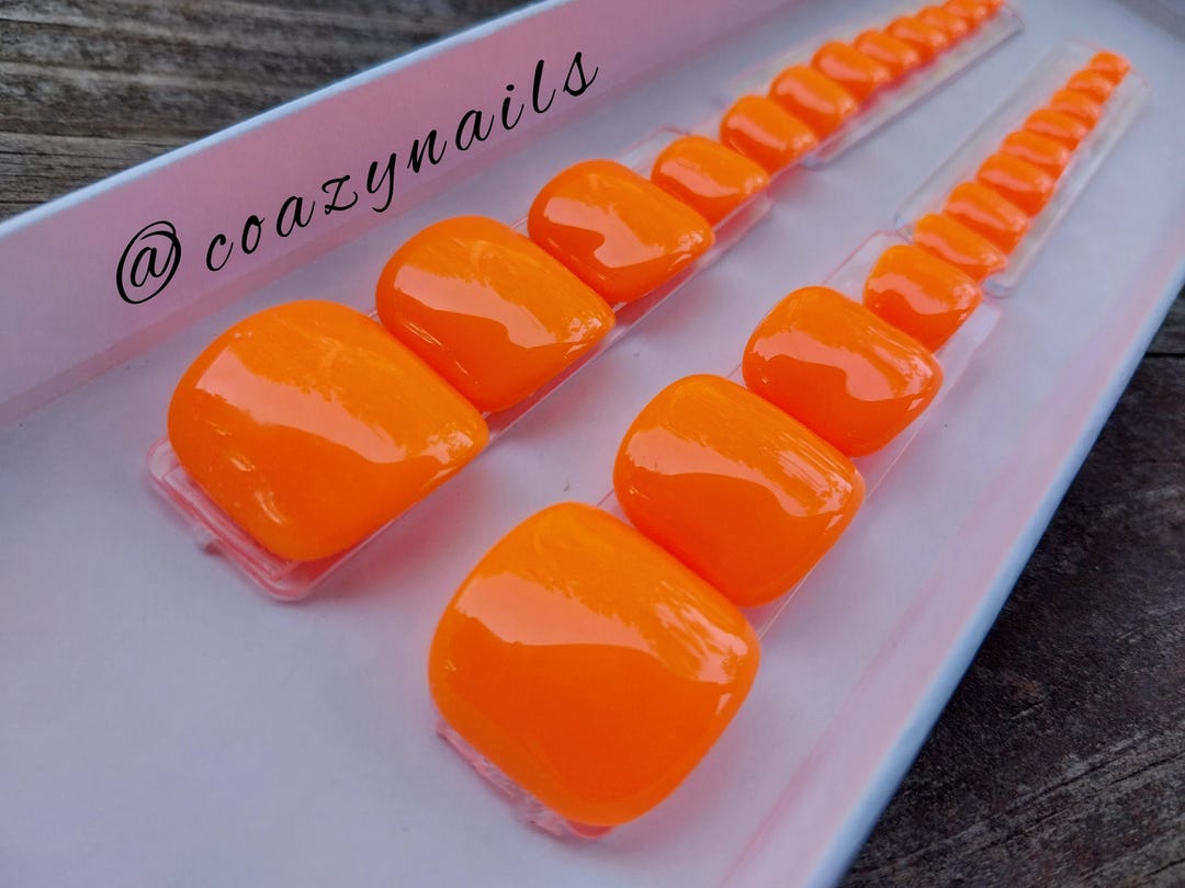 Neon Orange Pedicure 24 Piece Press-on Toenails Ready to Ship - Etsy
