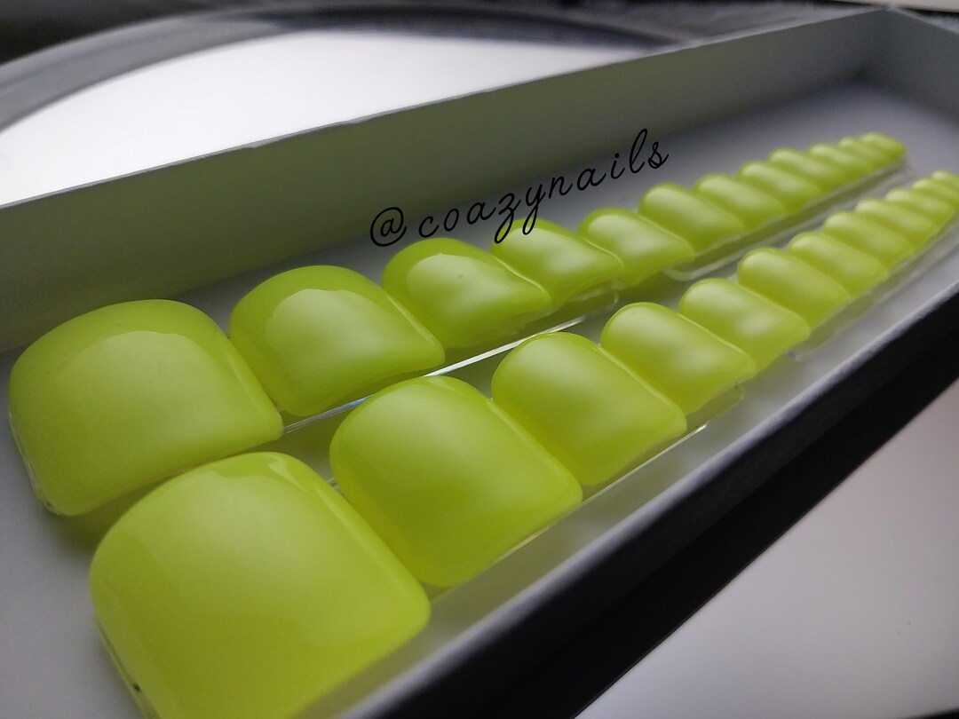 Neon Yellow Toenails | Wide Long Square Nails | Glue on Nails ...