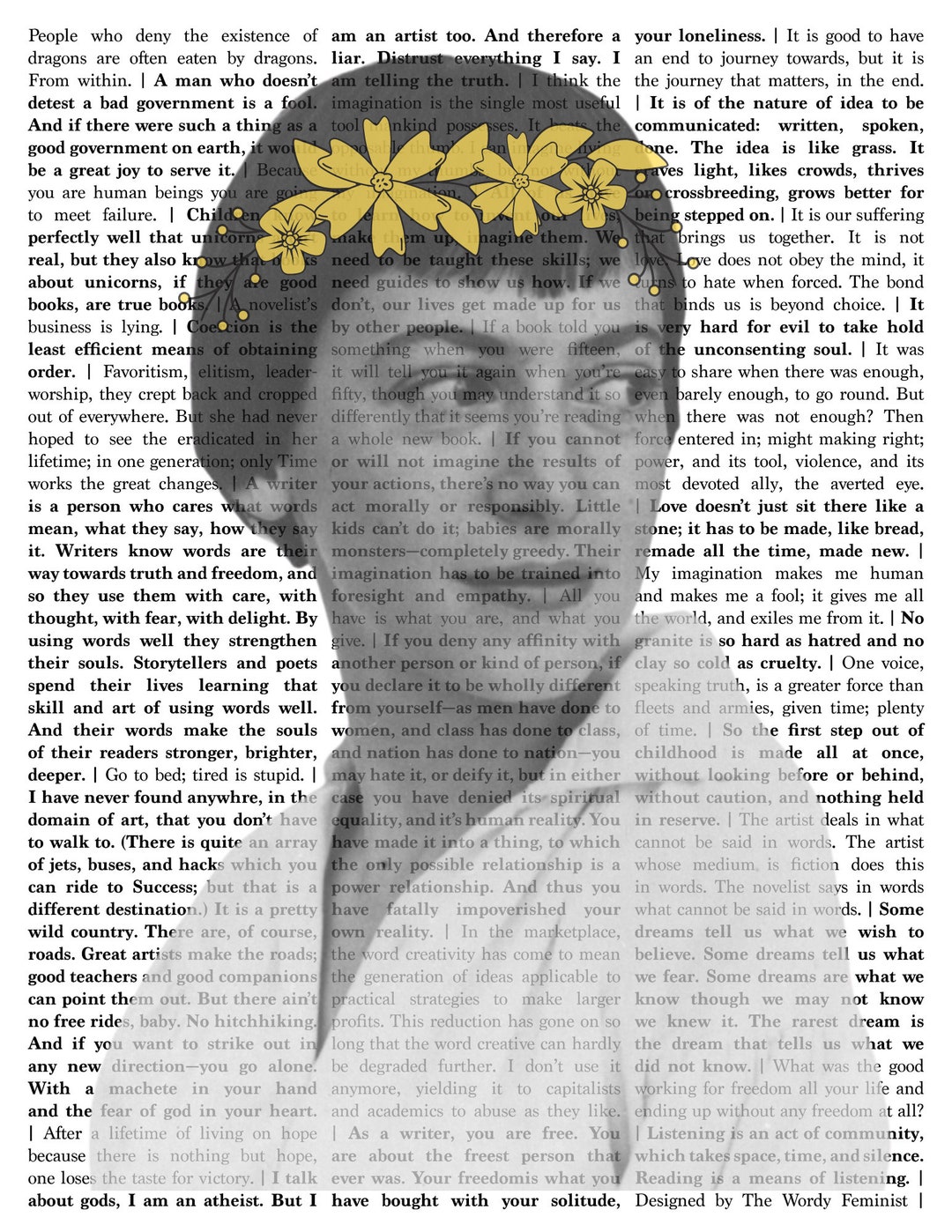 Ursula K. Le Guin Flower Crown Quote Print - Etsy
