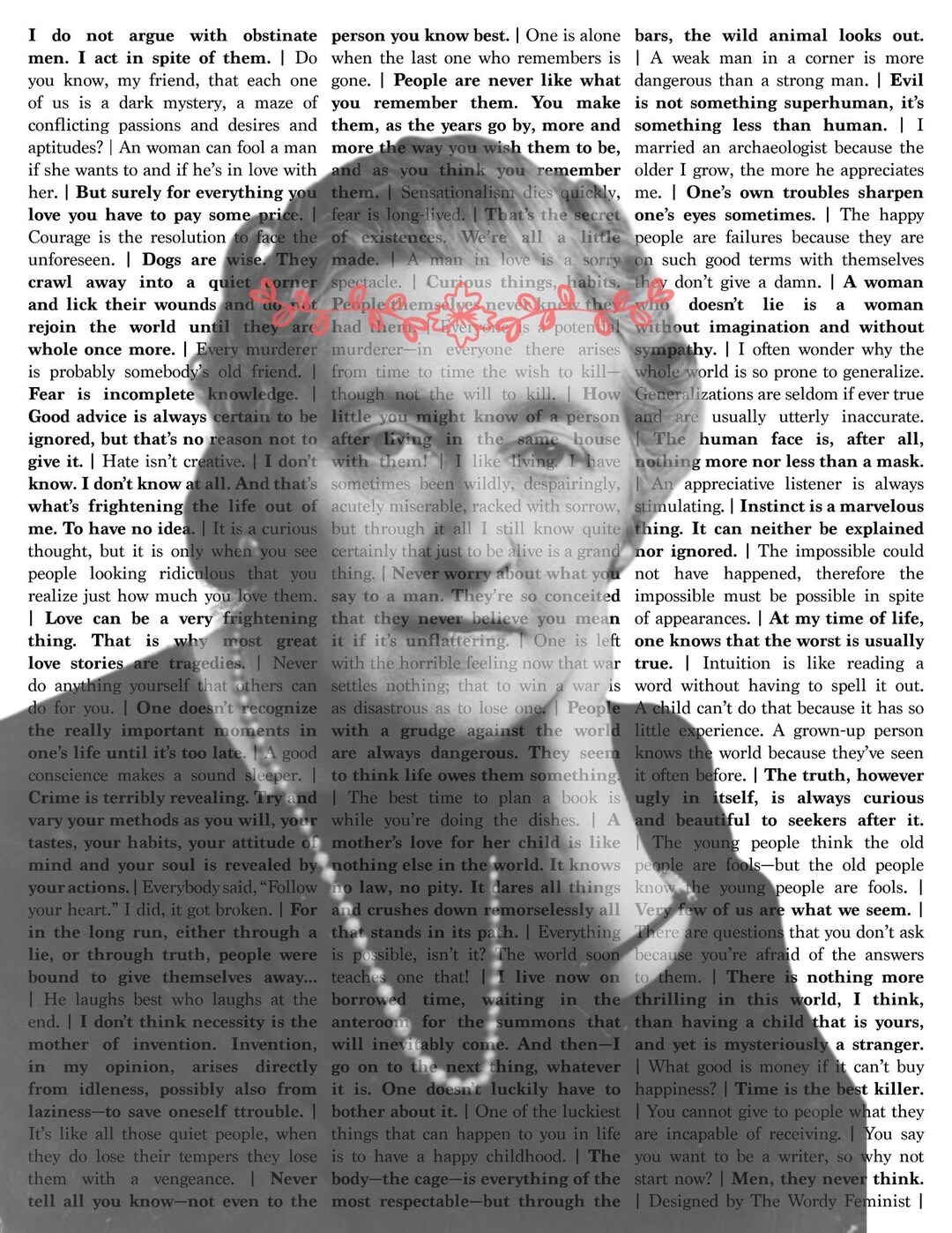 Agatha Christie Flower Crown Quote Print - Etsy