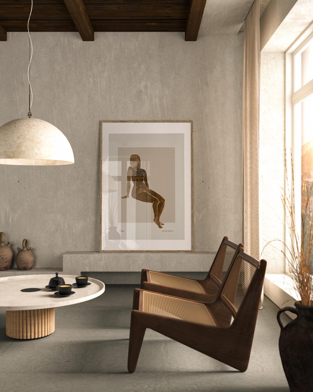 Matisse Watercolour Print | Brown & Cream Wall Art | Neutral Beige ...