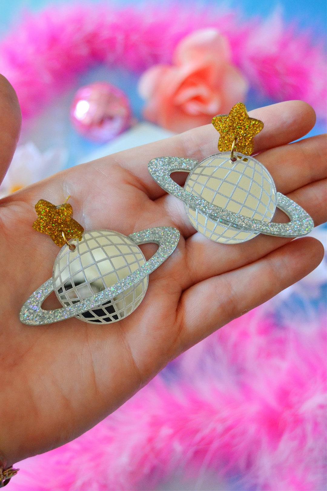 Acrylic Planet Disco Ball Outer Space Saturn Disco Fever Holographic ...