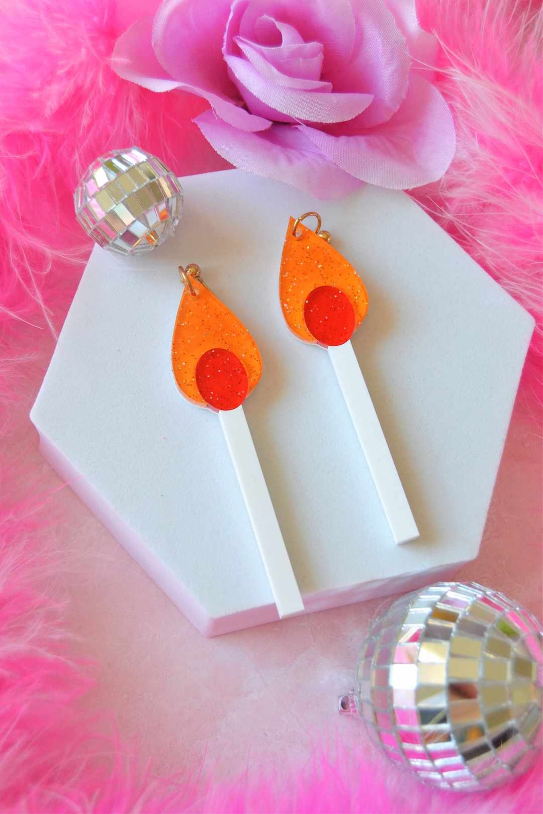 Acrylic Perfect Match Lit Matches Valentines Day Flame Fire Holographic ...