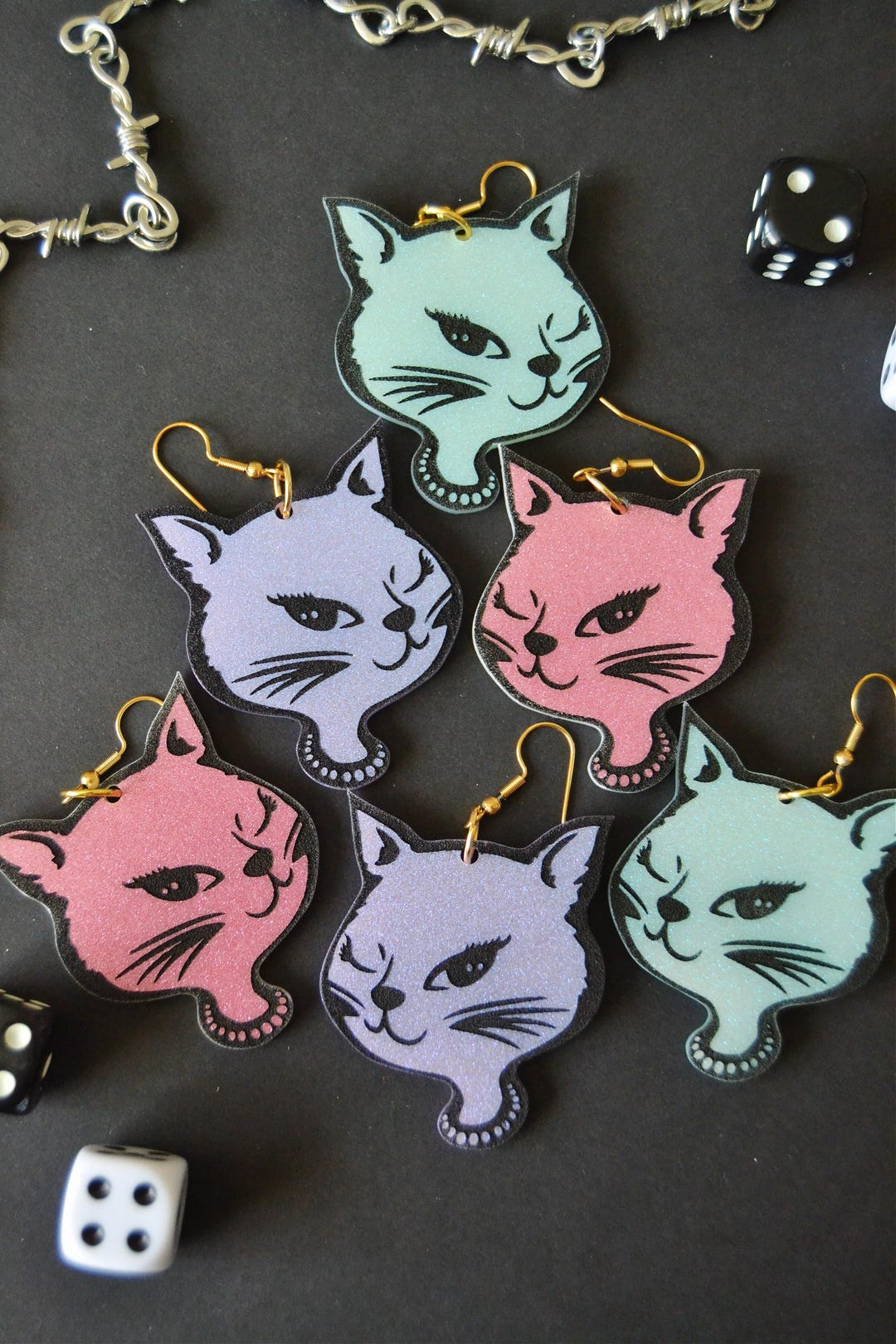 Acrylic Winking Winky Kitty Cat 90s Iridescent Glitter Sticker Baddie ...