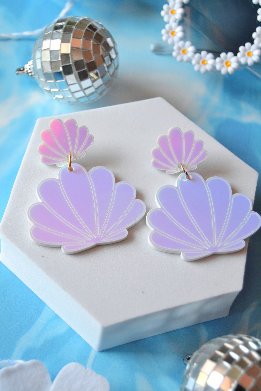 Acrylic Iridescent Seashell Shell Clamshell Mermaid Ariel Beach Summer ...