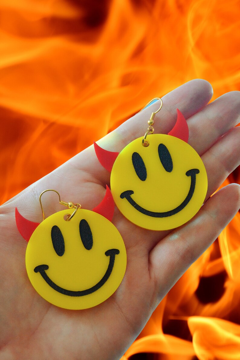 Acrylic Devil Smiley Happy Face 90s Y2K Baddie Statement - Etsy