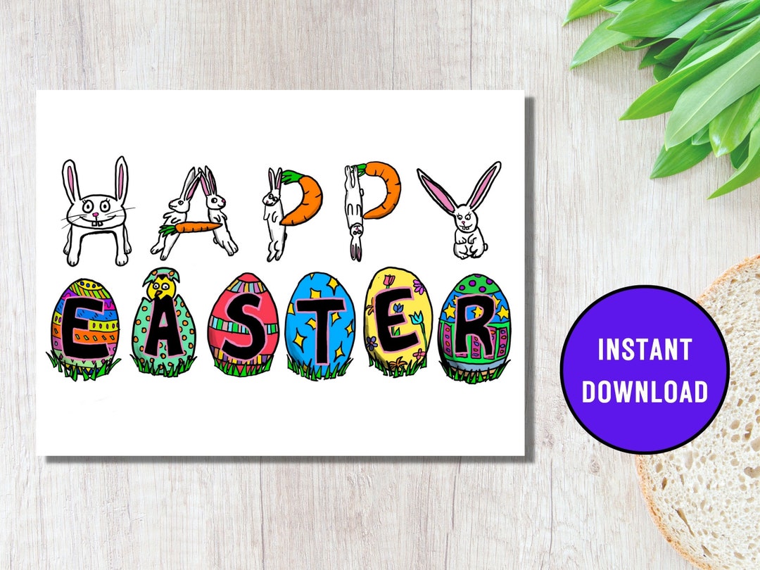PRINTABLE Easter Card | Happy Easter Bunny Card | Cute Easter Card ...