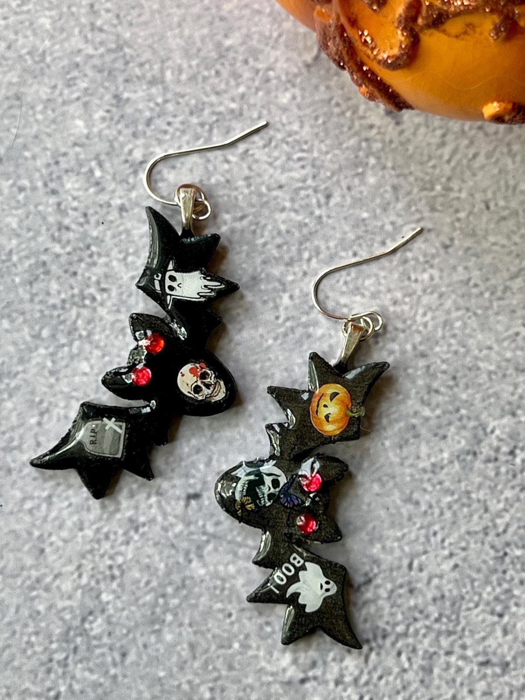 Halloween Bats! Glowing Red Eye Hypoallergenic Hand Painted Silver Bat ...