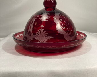 Ruby Red Glass Butter Dish - Etsy