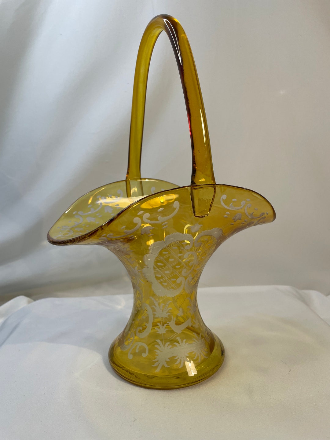 Bohemian Amber Glass Basket - Etsy