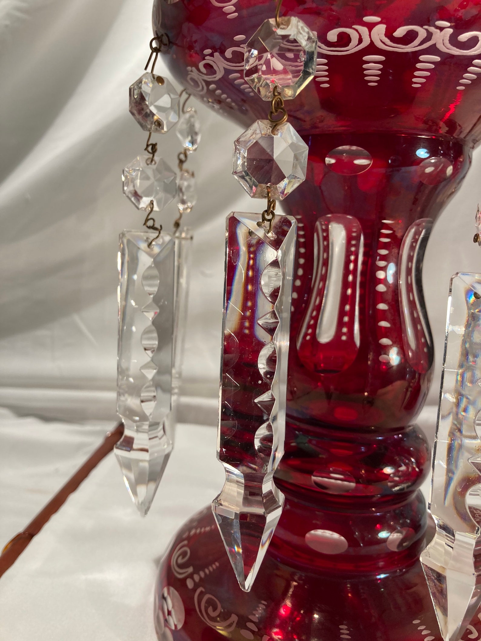 Bohemian Ruby Red Etched Glass Mantle Lusters. Set of 2. - Etsy