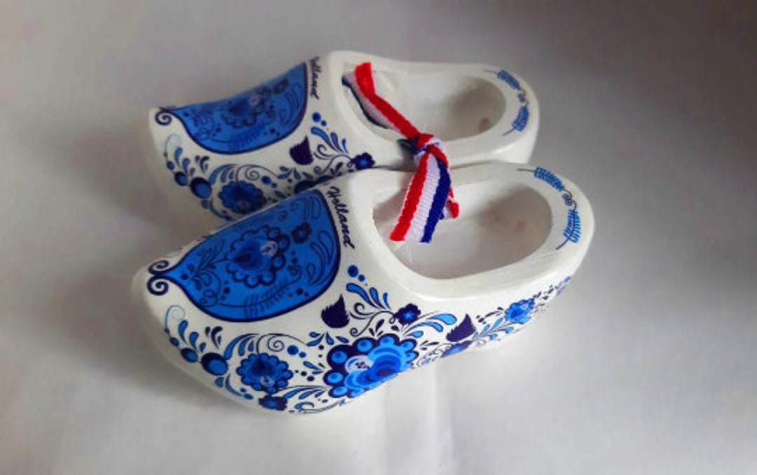 White Wooden Clogs With Hand Painted Blue Ornaments, Holland Souvenir ...