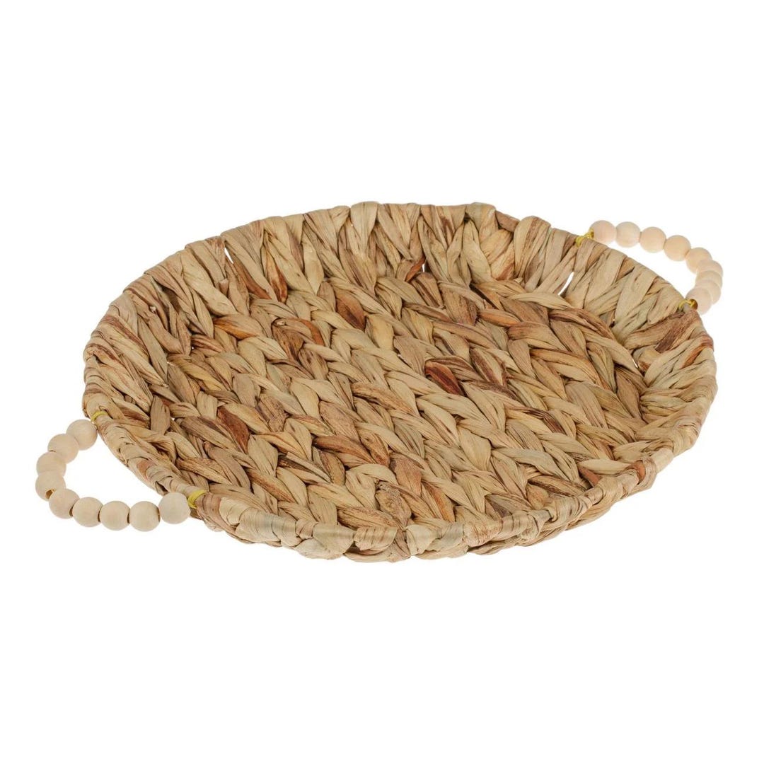Round Water Hyacinth Straw Plate & Wooden Beaded Handles - Etsy
