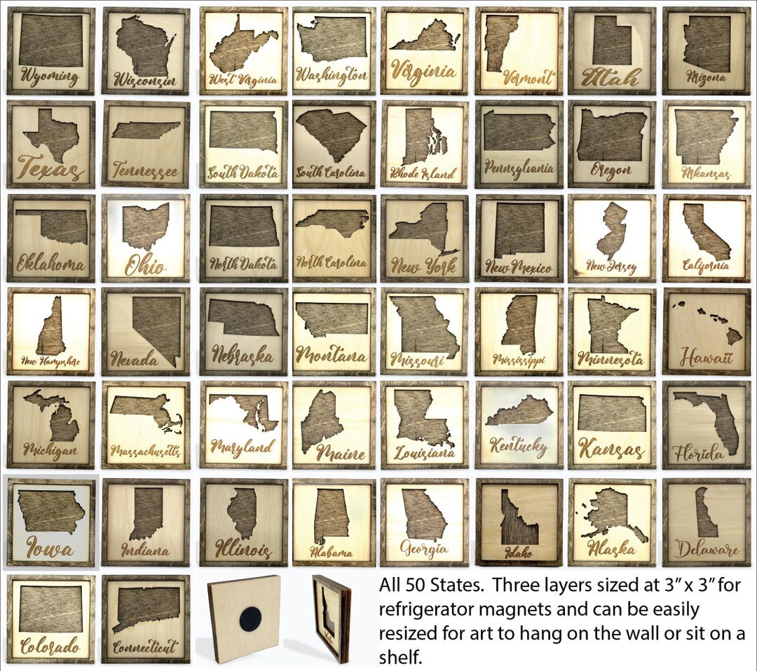 US States Refrigerator Magnets, SVG Digital Download, Glowforge, Laser ...