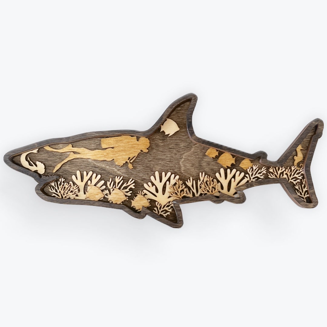 Shark and Scuba Diver SVG Digital Download, Glowforge, Laser Cut File ...