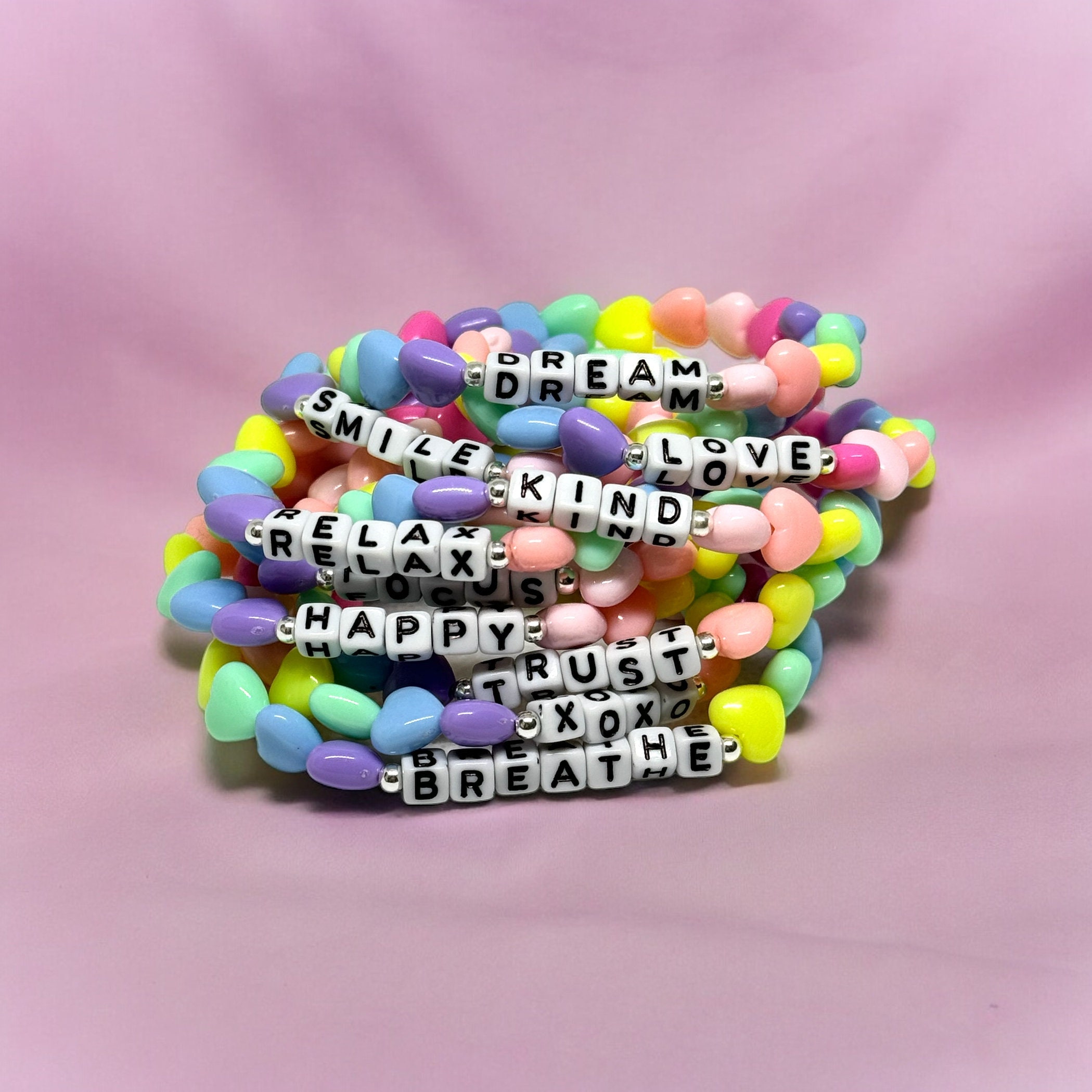 Inspirational Word Bracelet With Colorful Hearts | Word Bracelet ...