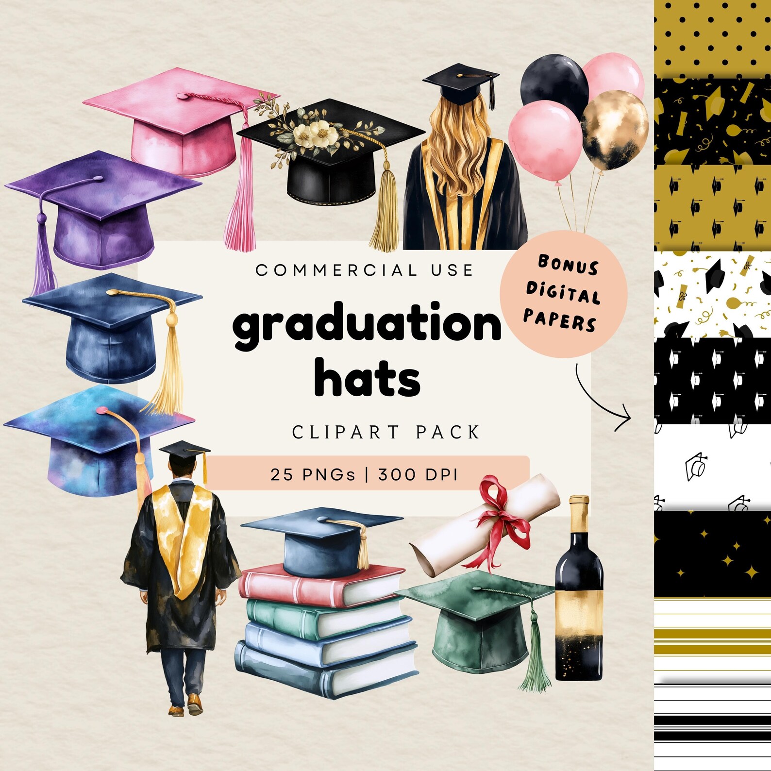 Watercolor Graduation Hat Clipart | Graduation Celebration Clip Art ...