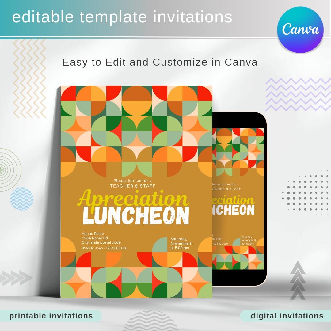 Edit Invitations Canva Easy and Fun!. Digital Invitations Geometric ...