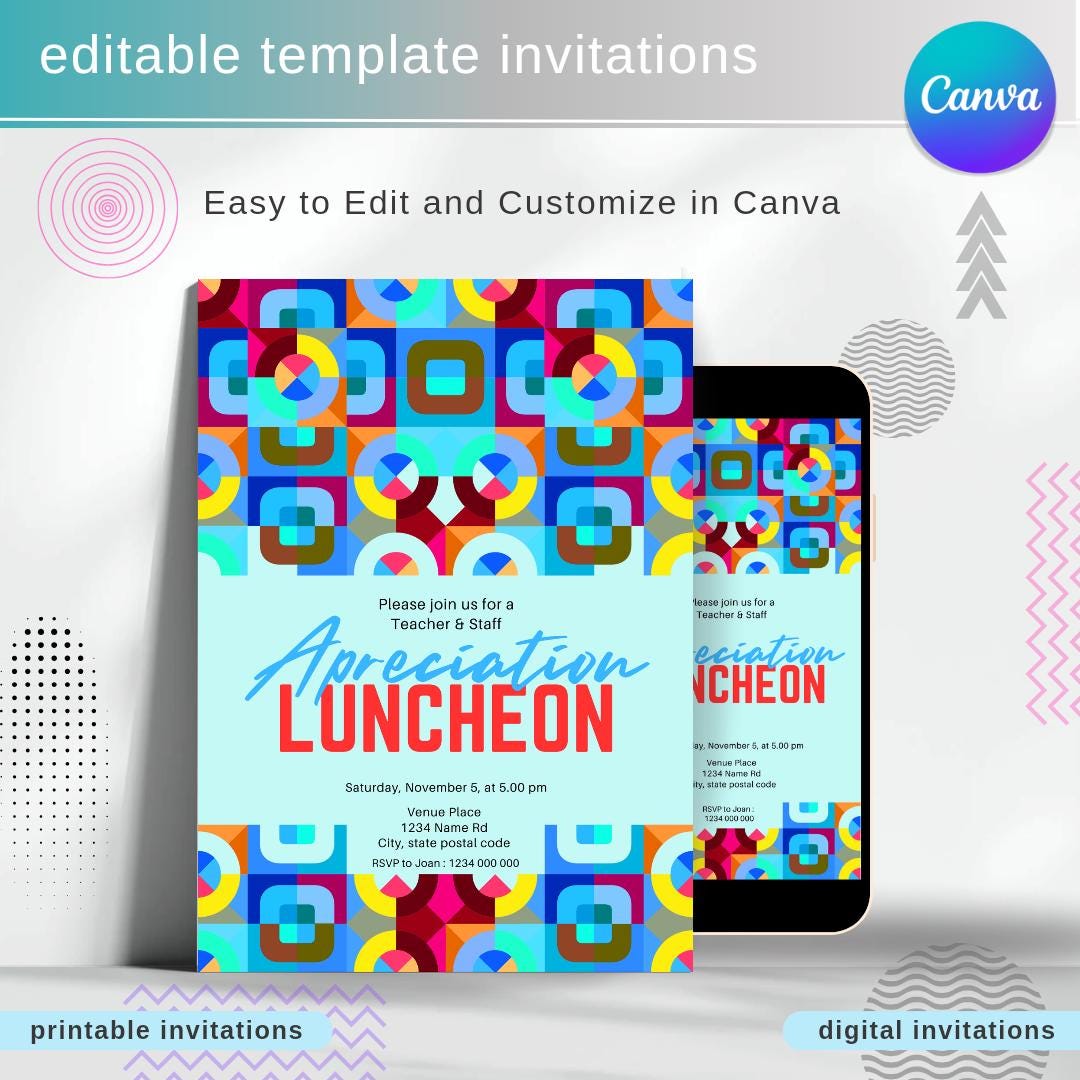Canva Invitatios, Edit Invitations Teacher Apreciation! Editable ...