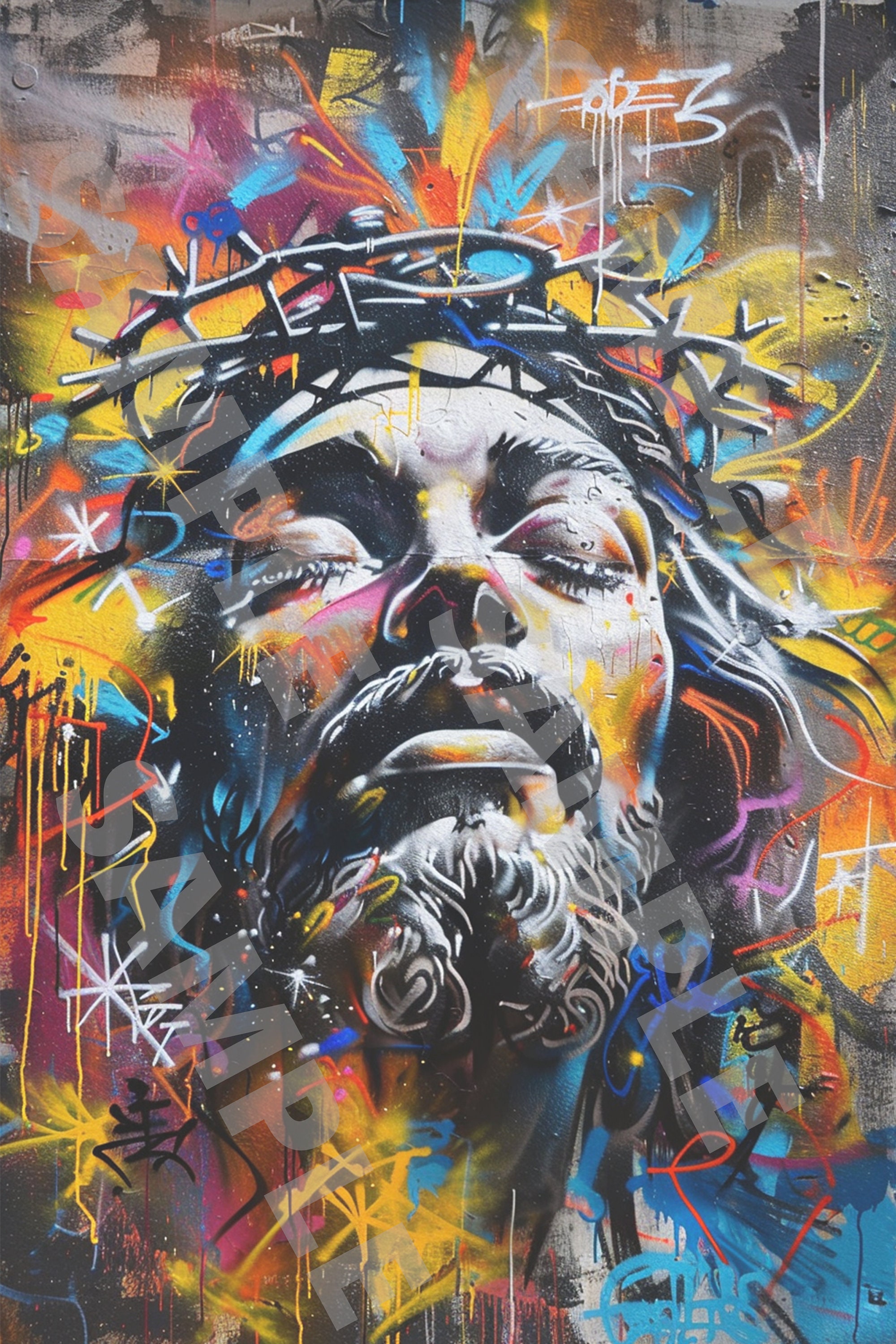 Printable Wall Art - Graffiti Jesus Art Urban Street Style Portrait ...