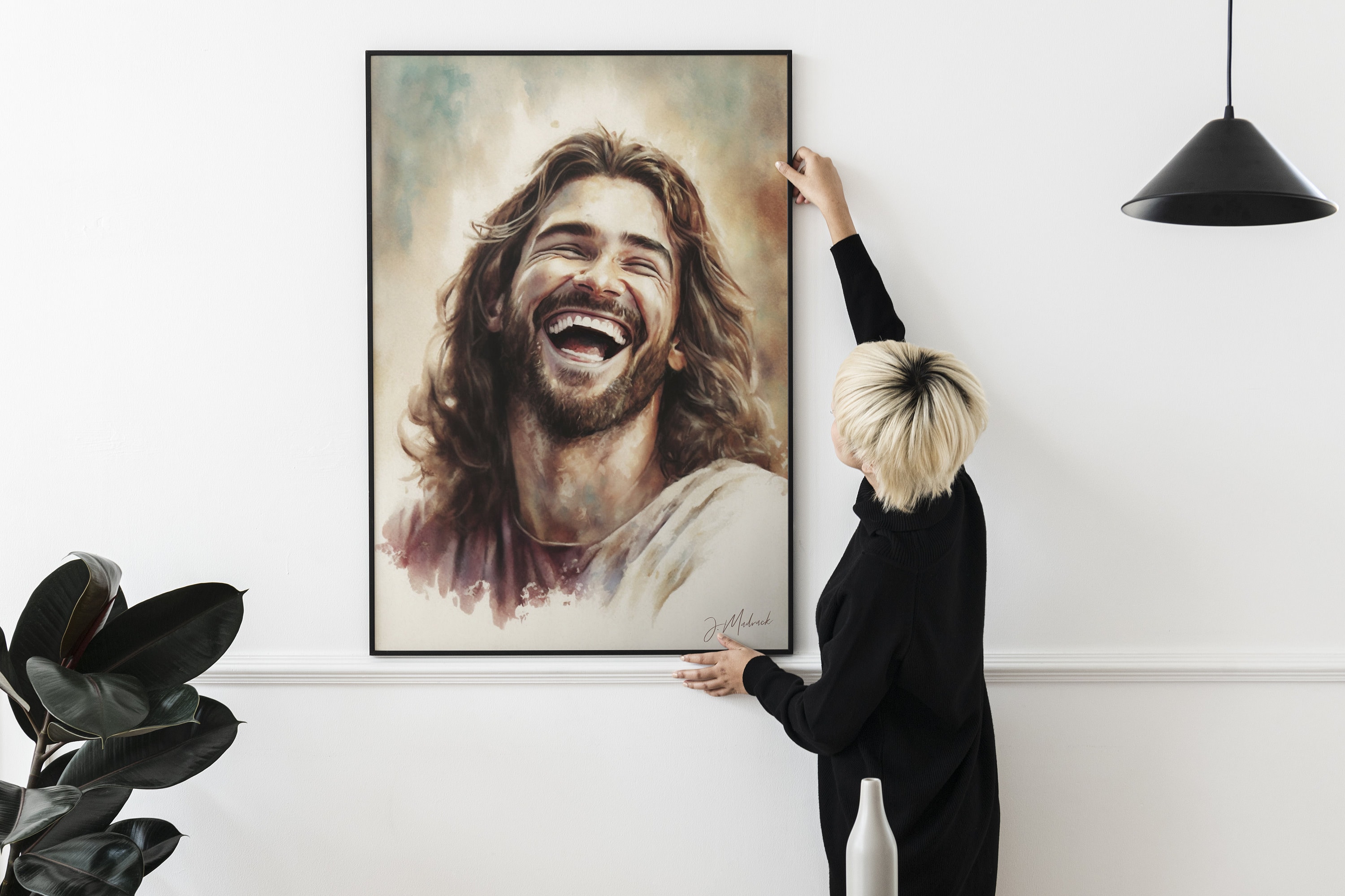 Printable Wall Art - Laughing Jesus Art - Religious Wall Art Download ...